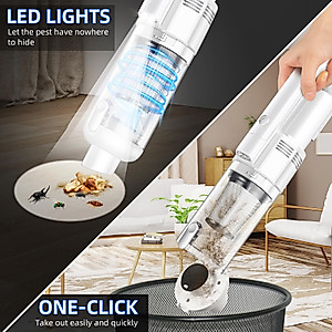 Upgraded Bug Vacuum Catcher and Handheld Car Vacuum Cleaner High Power 12000PA Handheld Vacuum Cordless, Portable Car Vacuum with LED Light,Hand Held Vacuum for Home Office Car Pet Insect(White)