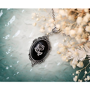 Sacina Gothic Celtic Rose Necklace, Stainless Steel Rose Pendant, Halloween Goth Celtic Jewelry Gift for Women (Black Victorian Rose)