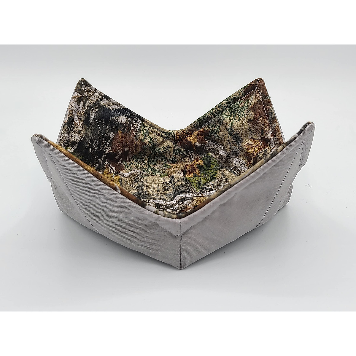 Camouflage Microwave Bowl Cozy Camo Reversible Microwaveable Potholder Timber Oak Leaf Bowl Buddy Hunt Lodge Man Cave Country Cabin Real Tree Manly Kitchen Linens Handmade Guy Gifts Under 10