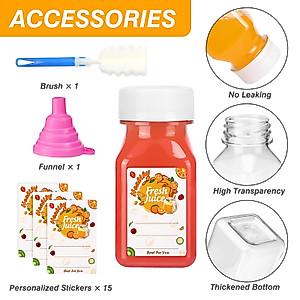 Moretoes 4oz Shot Bottles with Caps, 15pcs Plastic Juice Bottles, Beverage Containers Bulk with Lids for Juicing, Smoothies, Drinking, Fridge