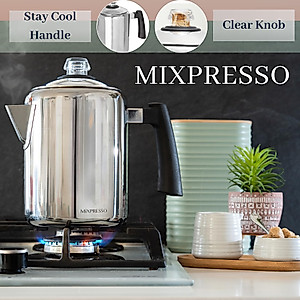 Mixpresso Stainless Steel Stovetop Coffee Percolator, Percolator Coffee Pot, Excellent For Camping Coffee Pot, 5-8 Cup Coffee Maker, Stainless Steel Coffee Percolator