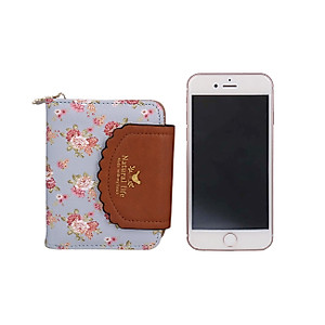 Adoptfade Womens Small Wallet Floral Coin Purse Card Holder,Light Blue