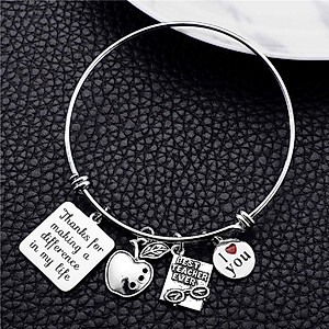 ODLADM Teacher Appreciation Gifts Bracelets- Expandable Bangle Graduation Inspiration Apple Charms Bracelets