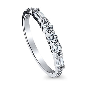 BERRICLE Sterling Silver Art Deco Wedding Rings Pave Set Cubic Zirconia CZ Anniversary Half Eternity Ring for Women, Rhodium Plated Size 7