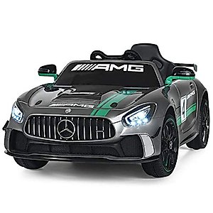 Costzon Ride On Car, 12V Licensed Mercedes Benz AMG Electric Vehicle w/Remote Control, Opening Doors, Head/Rear Lights, Swing Function, MP3 USB TF Input, Horn, High/Low Speed for Kids (Silver)