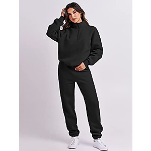 ANRABESS Women's Oversized Long Sleeve Lounge Sets Casual Top and Pants 2 Piece Outfits Sweatsuit with Pockets Black Ci776-hei-S