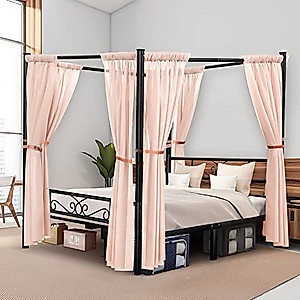 Codesfir Full Size Metal Canopy Bed Frame, Four-Poster Canopied Platform Bed Frame with Headboard and Footboard, Sturdy Metal Slatted Structure, No Box Spring Needed, Easy Assembly, Black