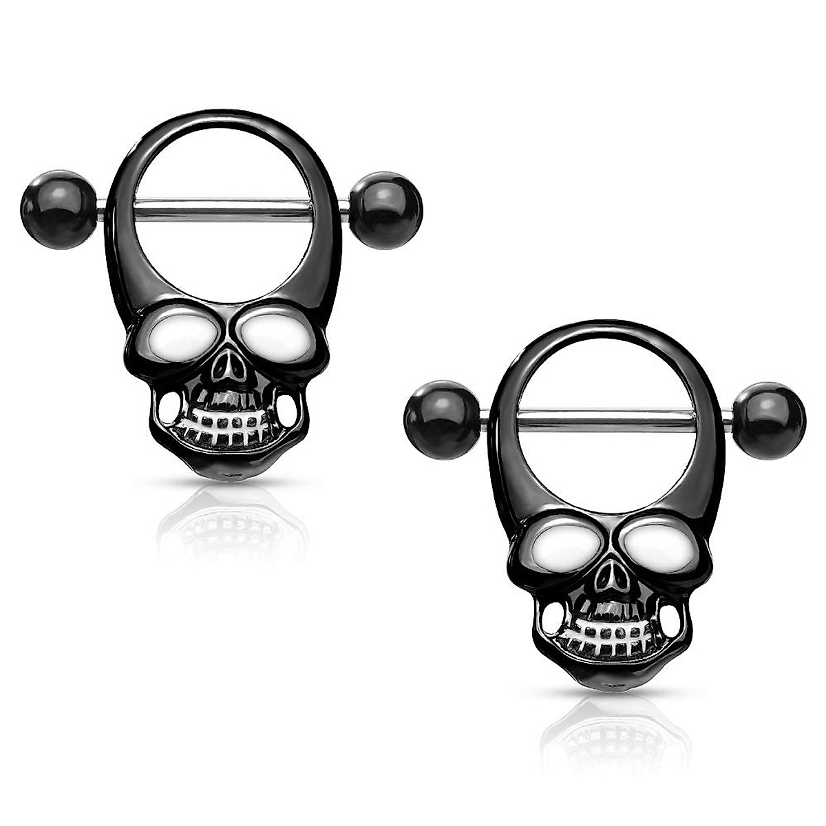 Pierced Owl 14G Stainless Steel Skull Head Nipple Shields, Sold as a Pair (Black)