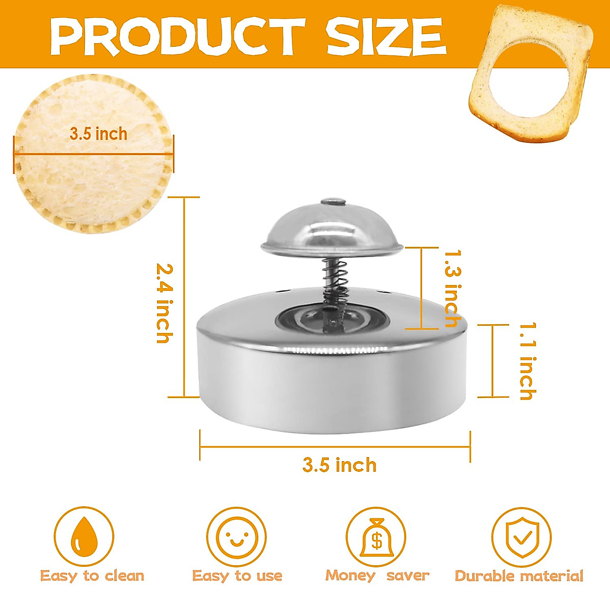 KAYCROWN Sandwich Cutter and Sealer, Uncrustables Sandwich Maker for Kids, Bread Sandwich Decruster,Stainless Steel Pancake Maker DIY Cookie Cutter for Boys & Girls Lunch and Bento Box, Pack of 2