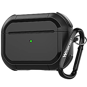 Winproo Armor Airpods Pro Case Cover with Keychain, Military Hard Shell Full-Body Shockproof Protective Case Skin for Airpods Pro [Black]