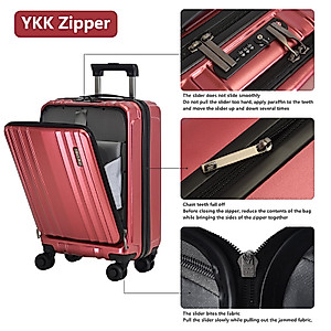 TydeCkare Carry On 55x35x23cm Cabin Luggage 20 Inch with Front Compartment for 15.6" Laptop, Lightweight ABS+PC Hardshell Suitcase with TSA Lock, 4 Spinner Silent Wheels