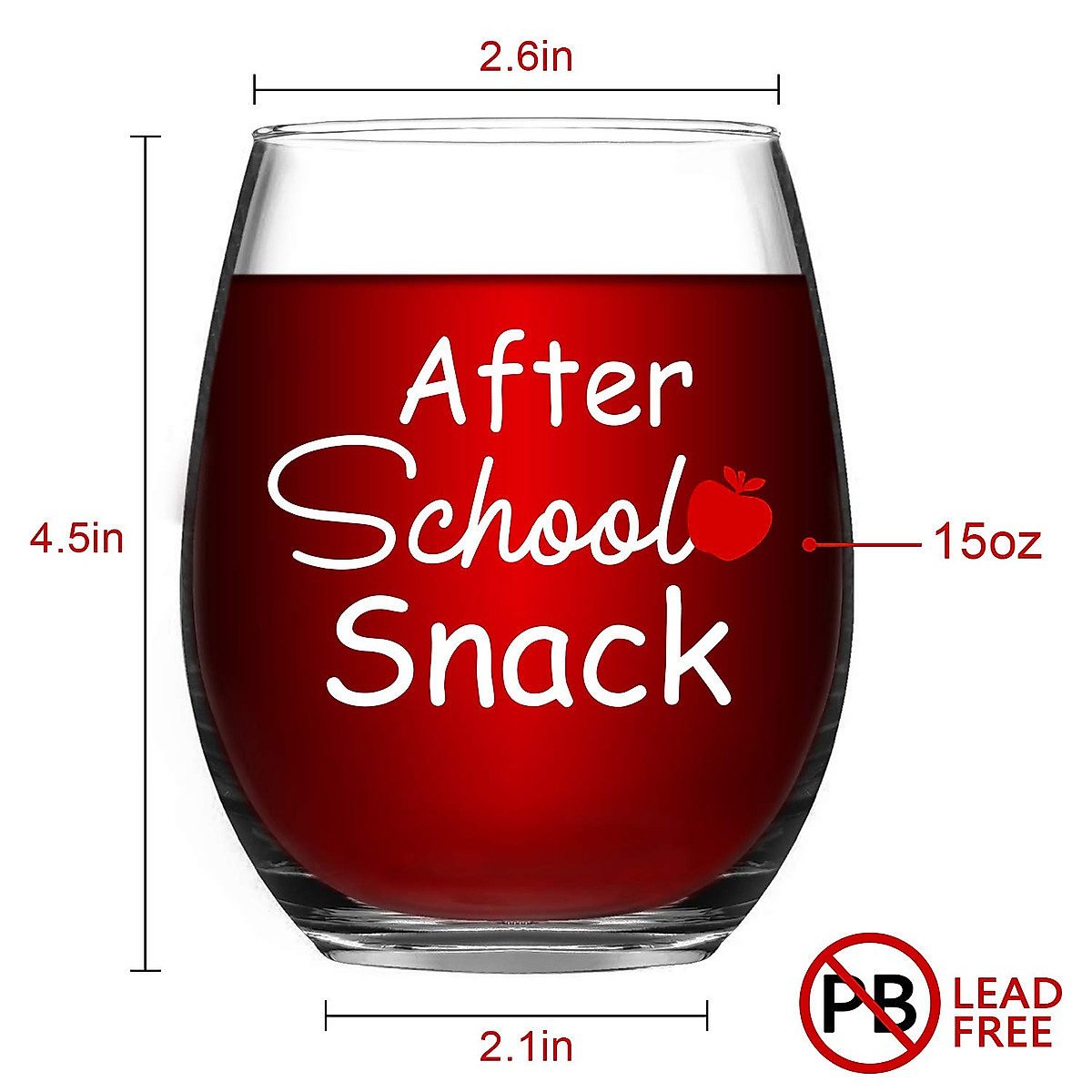 After School Snack 15Oz Stemless Wine Glass for Preschool, Elementary, High School Teacher, Professor, Teacher Appreciation Day