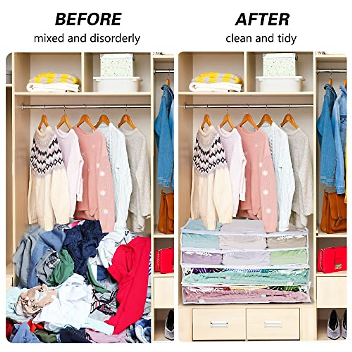 Fixwal Under Bed Storage Bag Plastic, 4 Pack Large Capacity Storage Containers with Clear Window Reinforced Handles Easy Gliding Zipper for Comforters Blankets Bedding