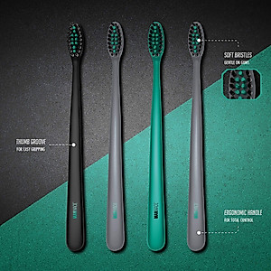 Man Made: 4 Pro-Flex Ultrs Soft Toothbrushes for Adults, Manual Toothbrushes, Become a Better Man - Ultra Soft Medium Tip Bristles (Green)