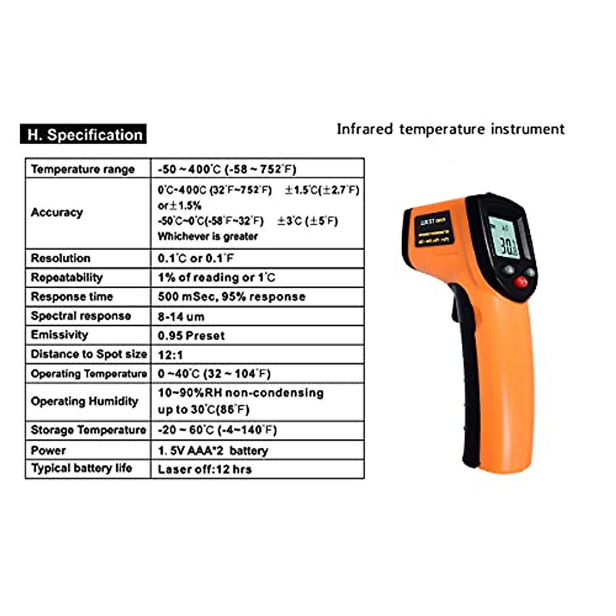 Infrared Thermometer Temperature Gun, Digital Thermometer Non-Contact Laser Infrared Ir Thermometer Gun(Not for Human) -58℉～752℉(-50℃～400℃) - Cooking Gun, Freezer Oven Thermometer
