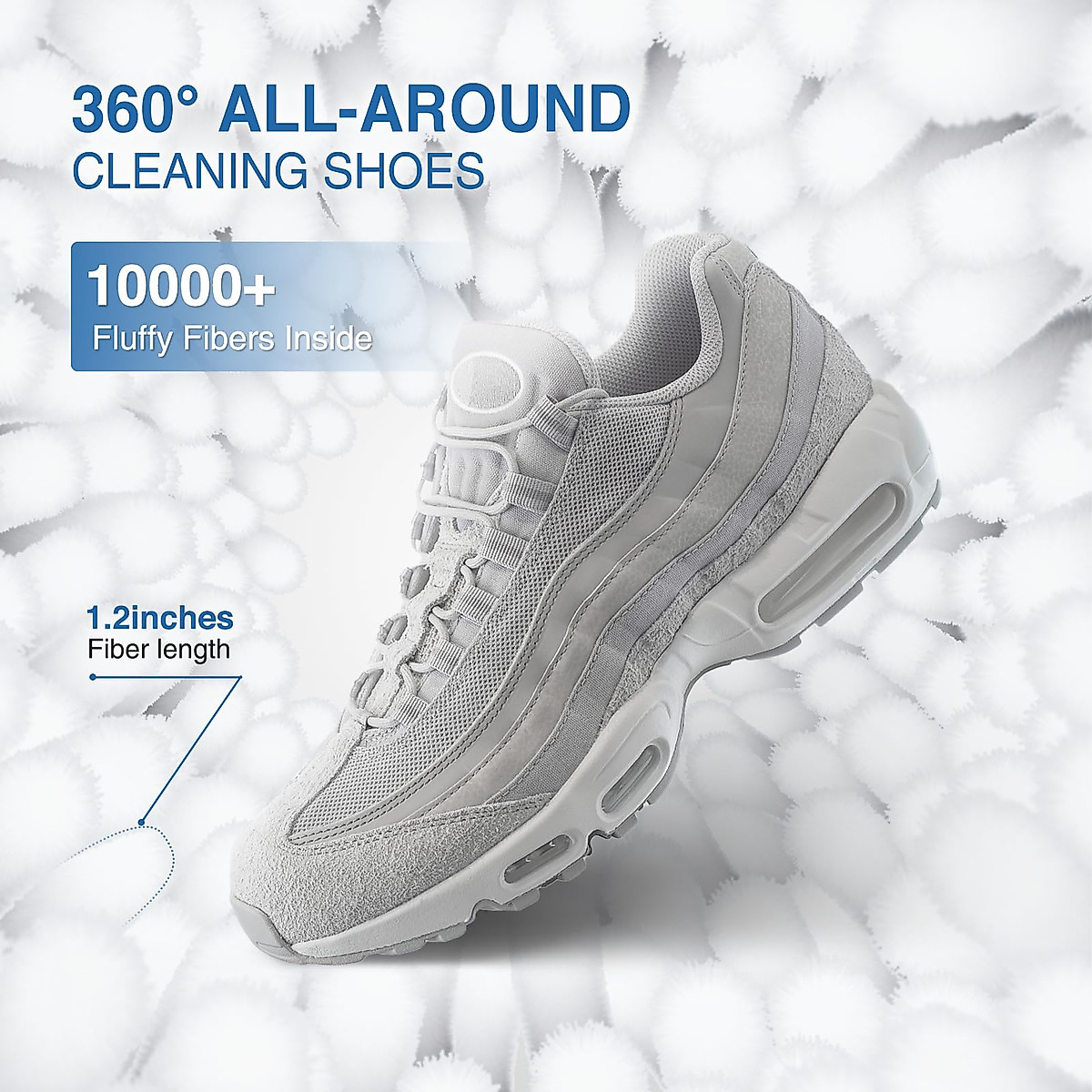 Teletrogy Shoe Washing Bag for Washing Machine, Fluffy Fibers Keep 360° Wrap-around Cleaning, 2 Pairs Adjustable Shoe Trees, Durable Hidden Zipper Reusable Shoe Laundry Bag for Sneaker Gym Shoes White