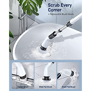 LABIGO Electric Spin Scrubber LA1 Pro, Cordless Spin Scrubber with 4 Replaceable Brush Heads and Adjustable Extension Handle, Power Cleaning Brush for Bathroom Floor Tile (Black)