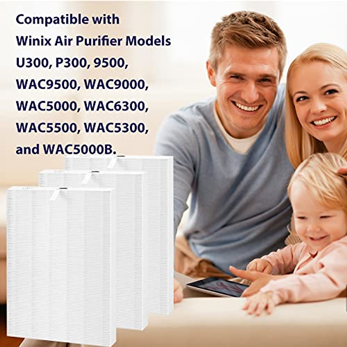 Ganteny True HEPA Replacement Filters B Compatible with Winix 9500 U300 P300 WAC9000 WAC9500 WAC5000 WAC5000b WAC5300 WAC6300 WAC5500 Air Purifiers, Compared to Winix Filter B 114190, 3 Pack