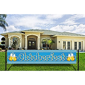 Nepnuser Oktoberfest Fence Banner for German October Fest Themed Party Decoration Blue Bavarian Flag Check Hanging Banners for Beer Party Supply