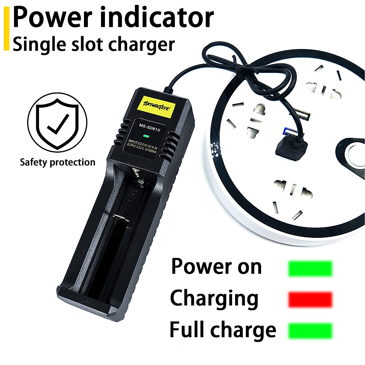 18650 Battery Charger for 3.7V 3000mAh Lithium-ion Button Top Rechargeable Battery,Smart Charger with Micro USB Charging Cable for Flashlight/Headlamp/Doorbell battery
