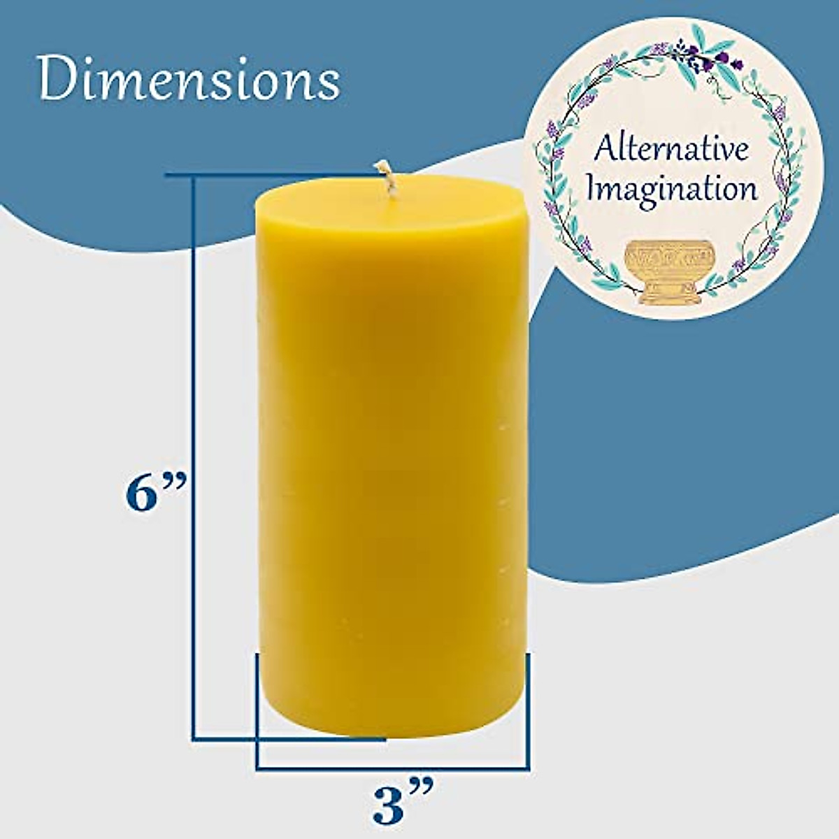 Alternative Imagination Pure Beeswax Candle - Large Pillar Handmade Candle, 100% Beeswax Candle, Natural Pillar Candle, 80 Hour Beeswax Candle, Tall Wax Candle, Hypoallergenic Candle, 6 Inch