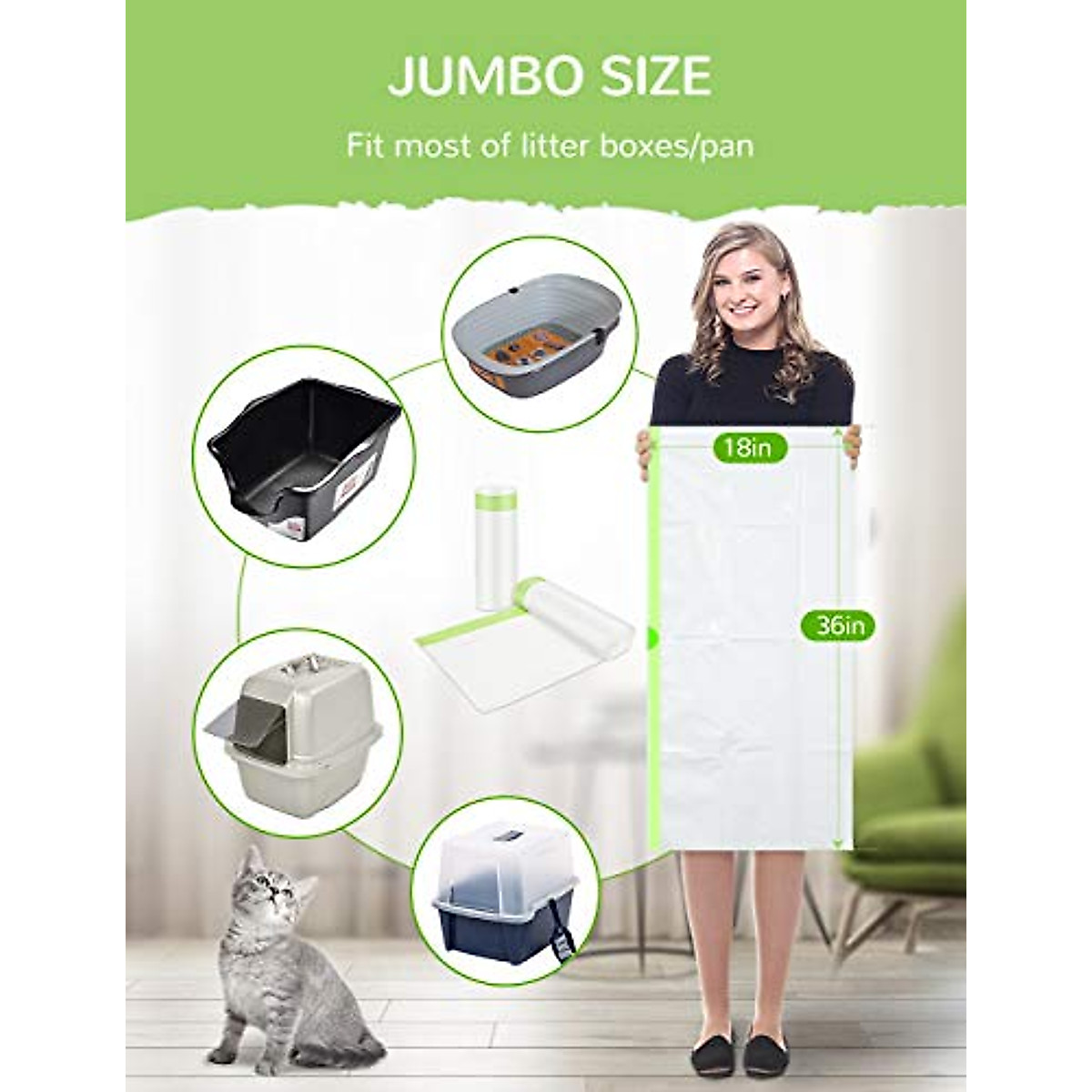 PETOCAT Litter Box Liners, 34 Count Jumbo Cat Litter Pan liners, Drawstring Litter Liner Bags For Litter Box, Easy Clean Up. Thick Large Kitty Litter Liner XL, Eco Friendly Pet Cat Supplies(36" x 19")