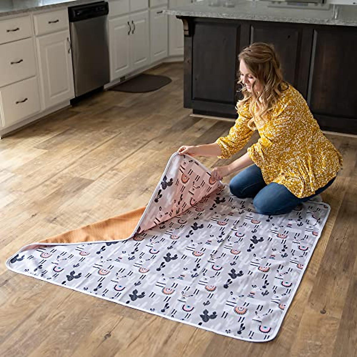 BABYBOET Splat Mat for Baby – Under High Chair Floor Mat Protects Wood, Vinyl and Carpet from Spills – Waterproof Triple Layer Baby Mat with Anti-Skid Backing Deters Bunching and Sliding (51” x 51”)