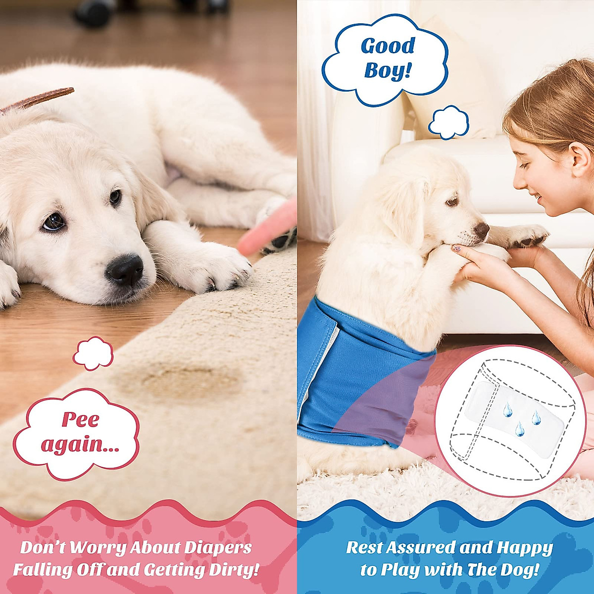 Tondiamo 20 Pieces Dog Diaper Pads Washable Reusable Replaceable Diapers Liner Pads for Small Medium Dog (Male, Medium) white