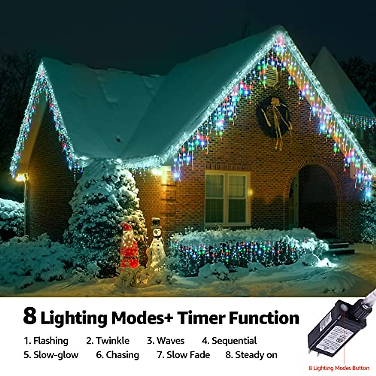 KiflyTooin Led Christmas Lights Outdoor Christmas Decorations Hanging Lights 400LED 8 Modes 75 Drops, Outdoor Indoor Fairy String Lights for Party, Holiday, Wedding Decorations (Red, White, Green)