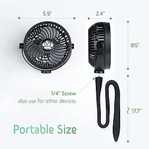 Portable Fan, Baby Stroller Fan, Mini Small Fan with Flexible Stand, USB or Battery Powered Rechargeable Fan for Bedroom Crib Desk Treadmill Car Bike Seat, 360 Rotation (Black)…