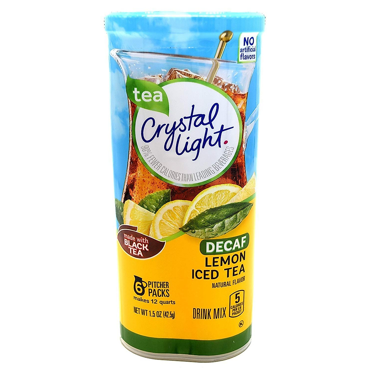 Crystal Light Decaf Iced Tea Drink Mix, Natural Lemon Flavor (12-Quart), 1.5-Ounce Packages (Pack of 4)
