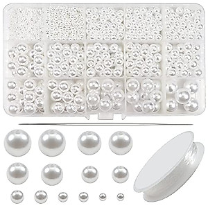 TOAOB 1400pcs White Pearl Beads for Jewelry Making 3mm to 14mm Plastic Pearl Beads Loose Round Faux Pearl Beads with Holes for DIY Crafts Earring Necklace Vase Filler and Home Decoration