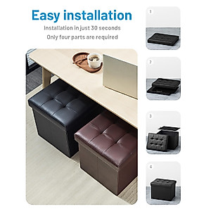 Bsketa Storage Ottoman Foot Rest Stool, Small Leather Storage Ottomans Bench, Folding Foot Stool with Handles Lid, Foot Rest Under Desk for Living Room Bedroom, 17x13x13 in, Black