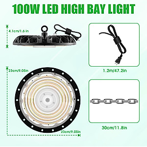 Probapro LED UFO High Bay Lights: 100W UFO Lamp LED High Bay Shop Lighting Fixtures - Dimmable 3000K/4000K/6000K 10000LM Commercial Warehouse Garage UFO High Bay Lights 4PACK