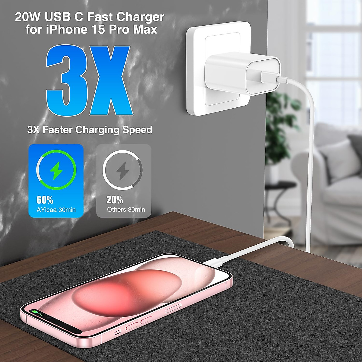 for iPhone 15 Charger for Apple Charger USB C Cable 10FT+6FT 20W USB C Charger Block for iPad Charger for iPhone 15 Charging Cable Long for iPhone 15/15 Pro Max/Pro/Plus/for iPad Pro/Mini/Air (Grey)