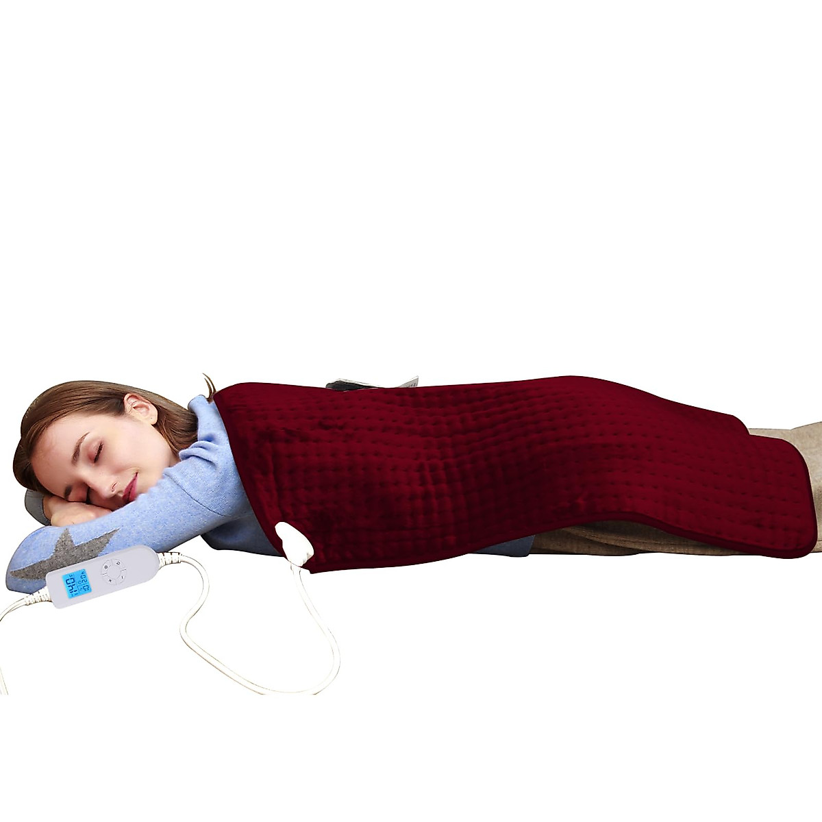 Ruqiji 17''x33'' XXXL King Size Heating Pad with Fast-Heating Technology&10 Temperature Settings, Flannel Electric Heating Pad/Pain Relief for Back/Neck/Shoulders/Menstrual Pain/Leg Cramp (Red)