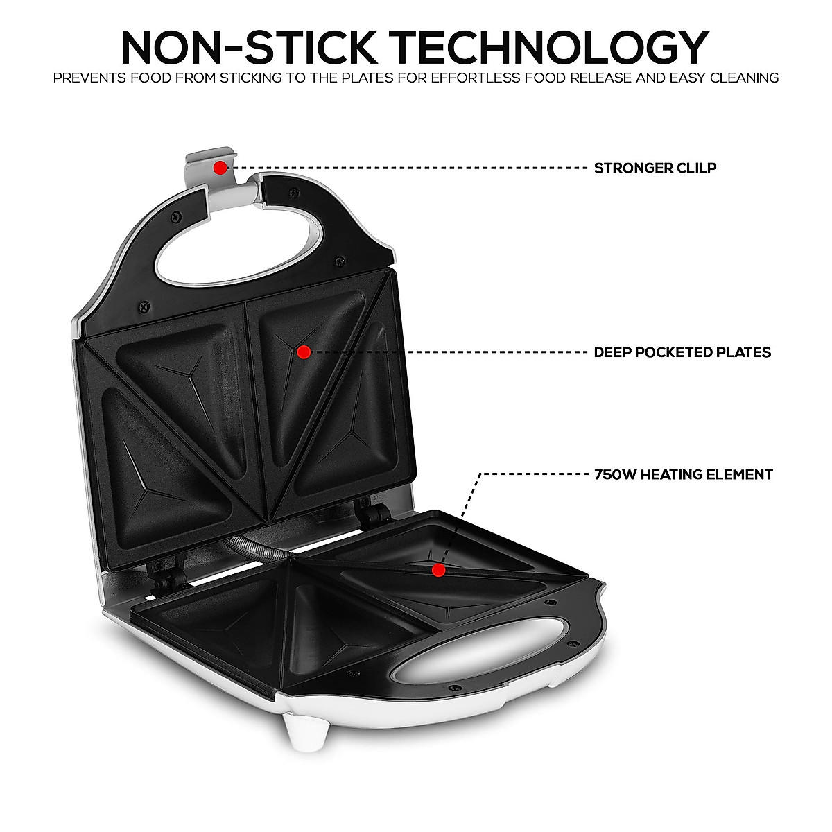 J-Jati Sandwich Maker, Panini Press + Electric Sandwich Maker Toasting, Grilling, Waffles, Omelettes, Breakfast, Lunch, dinner, Sandwich Toaster, white