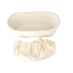 Leadigol Bread Banneton Proofing Basket + Dough Scraper,11 inch Oval Long Bread Dough Proofing Rising Rattan Basket & Liner,Rattan Brotform Bread Dough Set
