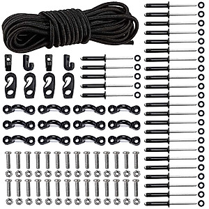 Deck Rigging Kit Accessory - 19.7 FT Bungee Cord with Deck Loops Tie Down Pad Eyes and J - Hooks and Bungee Cord Hook Screws & Rivets for Kayaks Canoes Boat