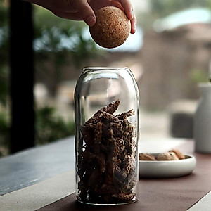 MOLADRI 1200ML/40Oz Clear Glass Storage Cute Canister Holder Ball Wood Cork Top, Modern Decorative Cylinder Container Jar with Round Lid for Coffee, Spice, Candy, Salt, Cookie Cool Terrarium Bottle