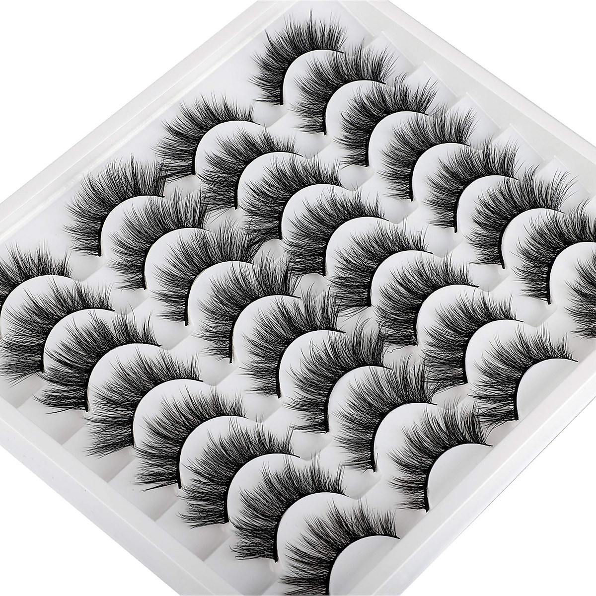 JIMIRE 16 Pairs False Eyelashes Fluffy Natural Fake Lashes 3D Volume Lashes Pack for Cat-Eye Look