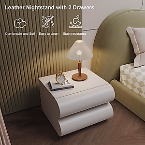 HIMAmonkey Nightstand with 2 Drawer, Bedside Table with Microfibre Leather, Fashion Night Stand for Bedroom, No Assembly Required-White