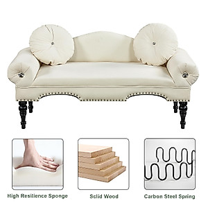 Vanress 54''Loveseat Sofa,Small Couch for Living Room,Mid Century Modern Velvet Love Seats Sofa Settee with 2 Round Pillows and Solid Wood Legs,Upholstered 2-Seater Small Couch for Small Space,Bedroom