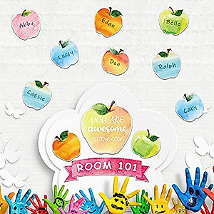 63 Pieces Paper Fruit Cutouts Bulletin Board Set, Watercolor Fruit Accent Cutouts Classroom Wall Decorations Motivational Fruit Calendar Decor Name Tags for Back To School, First Day of School