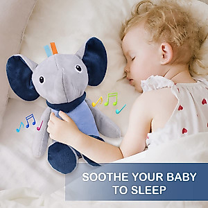 Baby Sleep Soother Toddler Sleep Aid Night Light with Soothing Sound Machine, Elephant Lullaby Sleep Plush Toy Gift for Newborn and Up Boy and Girls