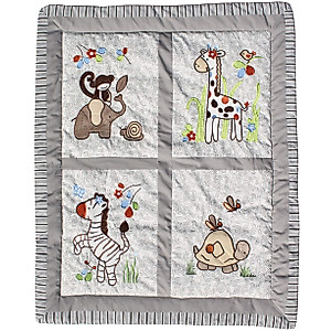 BabyFad Jungle Grey with Elephant, Giraffe, Zebra and Turtle with Musical Mobile Nursery for Boys and Girls, 9 Piece Baby Crib Bedding Set 100% Cotton