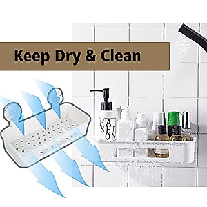 La Saveur Shower Caddy Suction Cup Shower Shelf, No Drilling Wall Mounted Shower Shelf, Removable Heavy Loading Bathtub Corner Shelf, Sponge Razor Soap Dish Holder Kitchen Bathroom Organizer