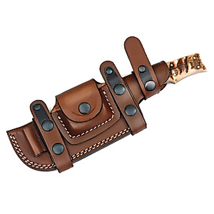 Ottoza Tracker Knife & Ram Horn Handle - Damascus Hunting Knife - Horizontal Carry Knife Sheath 262