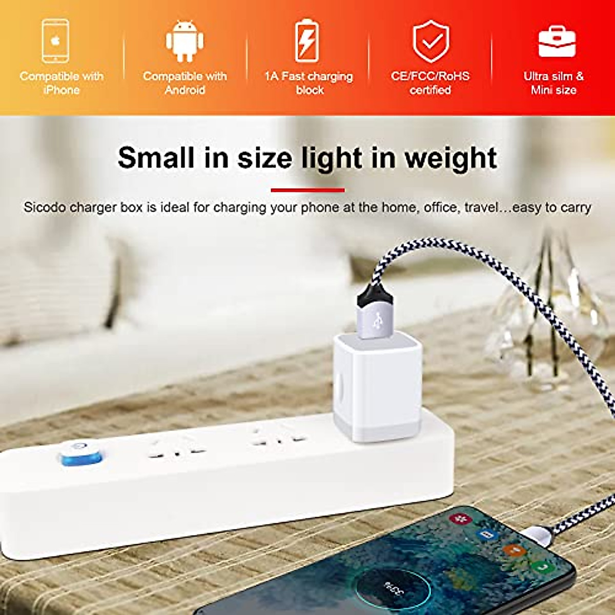 iPhone Charger Block, Plug in Phone Charger, Sicodo 4Pack Single Port USB Wall Charger Fast Charging Adapter Cube Box for iPhone 14 13 12 SE(2020) 11/11pro/XS/XS Max/XR,Samsung Galaxy S22/S21/S20,LG