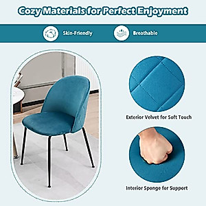 Giantex Modern Velvet Dining Chairs Set of 2 - Comfy Vanity Desk Chair for Living Room, Bedroom, Classic Upholstered Dining Room Chairs for Restaurant, Small Space, Teal Blue